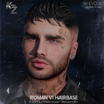 Second Life Marketplace - KARMAZZ Roman V1 Hairbase - 16 colors & 4 Tintable - EVOX